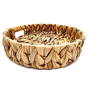 ZKZNsmart Set of 3 Grass Weaving Tray，Hand-Weaving Natural Water Hyacinth Storage Baskets,Wicker Serving Trays with Built-in Handles, Grass Storage Bins for Fruit,Arts and Crafts.