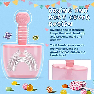 YOGINGO 2 Pack U Shaped Toothbrush Kids - Kids Toothbrushes with Food Grade Soft Silicone Brush Head, U-Type 360° Oral Cleaning Toothbrush with Cover Case, Toddler Toothbrush Age 2-6