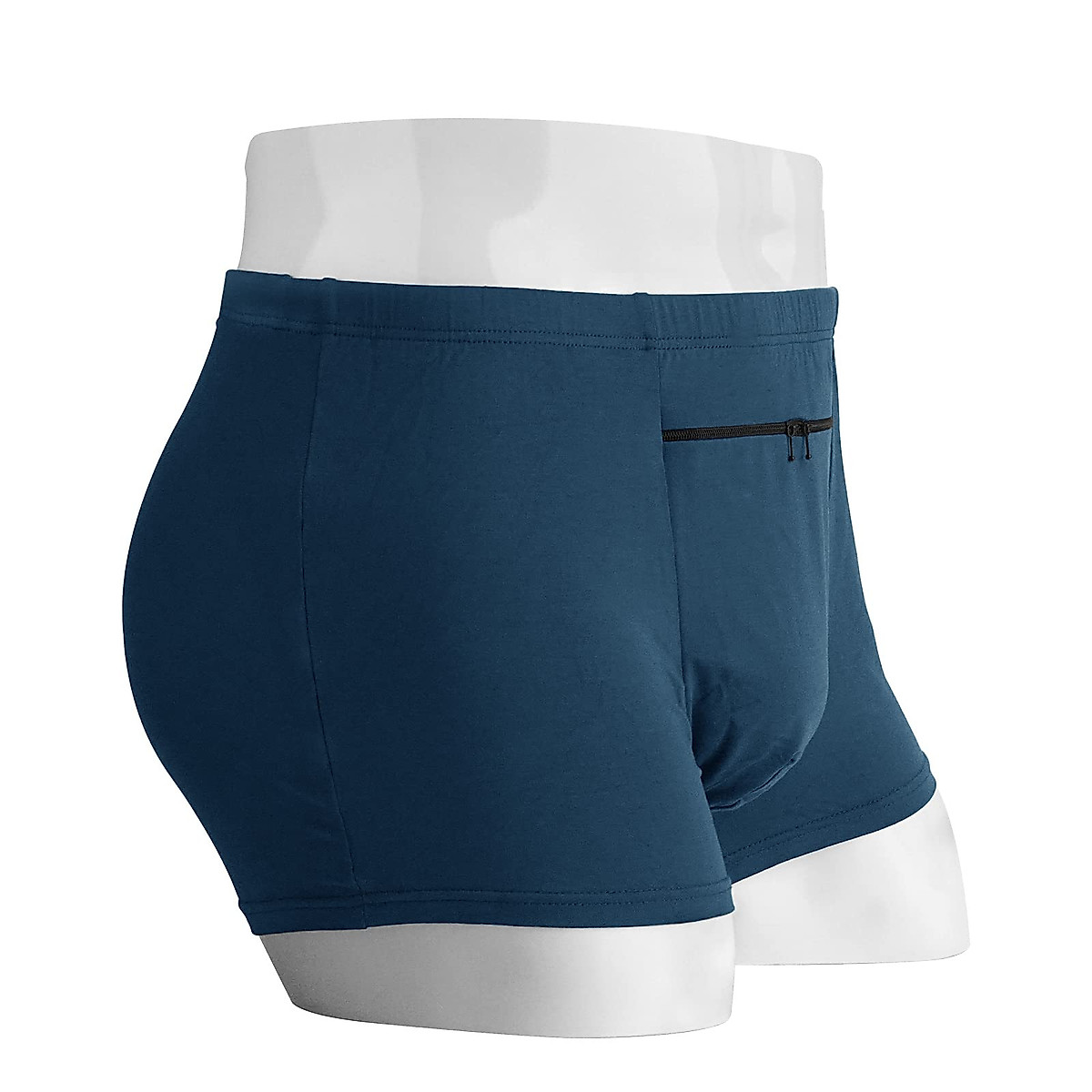 LUEXBOX Pocket Underwear for Men with Secret Hidden Pocket, Travel Boxer Briefs, Small Size 2 Packs (Blue)