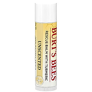 Burt's Bees 100% Natural Origin Rescue Lip Balm With Beeswax and Antioxidant-Rich Turmeric Promotes Healing Of Extremely Dry Lips, Unscented, 2 Tubes in Blister Box