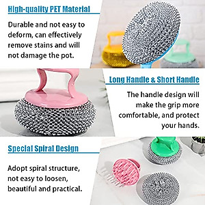 Stainless Steel Sponges Set with Handle, FULANDL 6PCS Steel Wool Scrubber With 3PCS Cellulose Sponge Cloths 2PCS Dual-Sided Scrub Sponges, Scrubbing Scouring Pad Dishes Scrub Cleaning Ball for Kitchen