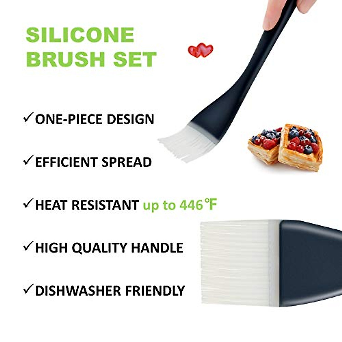 Silicone Basting Brush for Cooking, BBQ Pastry and Oil Brush, Turkey Baster, Barbecue Utensil for Grilling Marinating Desserts Baking, Heat Resistant Dishwasher Safe, Set of 2