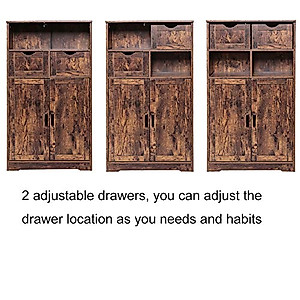Iwell Storage Cabinet with 2 Adjustable Drawers & 2 Shelf, Rustic Storage Cabinet with Door, Cupboard for Living Room, Home Office, Kitchen, Rustic Brown