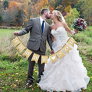 Uniwish Thank You Banner Burlap Sign for Wedding Pictures Rustic Baby Shower Hanging Bunting Garland Engagement Photo Props