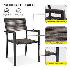 Sundale Outdoor Patio Dining Chairs Set of 4, Wicker Patio Chairs with Metal Frame and Armrests, All-Weather Outdoor Chairs for Patio, Deck, Porch, Yard (Dark Grey)