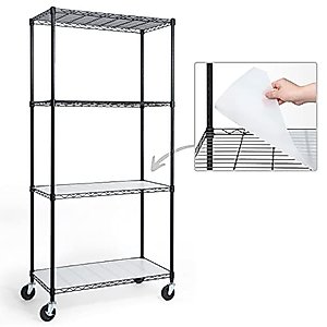 CAPHAUS NSF Commercial Grade Heavy Duty Wire Shelving w/Wheels, Leveling Feet & Liners, Storage Metal Shelf, Garage Shelving Storage, Utility Wire Rack Storage Shelves, w/Liner, 36 x 18 x 76 4-Tier