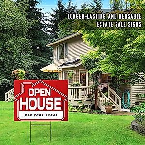 Open House Signs (5 Pack), 16" x 12" Double-Sided Yard Signs with Metal H Stakes，Open House Real Estate Signs, Property Sale Directional Arrows Signs,WEATHER-PROOF ((5 Pack))