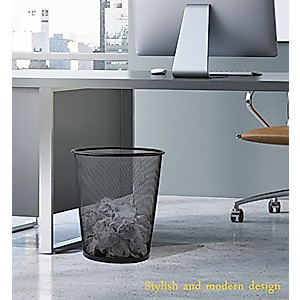 Greenco Small Trash Cans for Home or Office, 2-Pack, 6 Gallon Black Mesh Round Trash Cans, Lightweight, Sturdy for Under Desk, Kitchen, Bedroom, Den, or Recycling Can