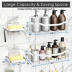 JONYJ Shower Caddy, 2-Pack Adhesive Shower Organizer with 2 Soap Dishes and 16 Hooks,Shower Shelf for Bedroom, Living Room, Bathroom, Kitchen, Silver