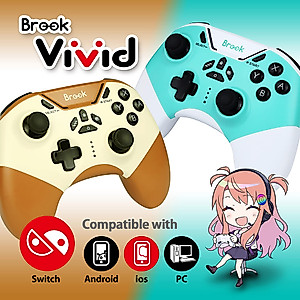 Brook Vivid Wireless Switch Controller with Thumb Grips Set, 6-Axis Gyro Bluetooth Controller For NS Switch/Lite/OLED and PC, Bluetooth Gaming Controller, For Animal Crossing (Sunshine)