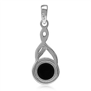 Silvershake 7mm Genuine Round Shape Black Onyx White Gold Plated 925 Sterling Silver Casual Solitaire Pendant