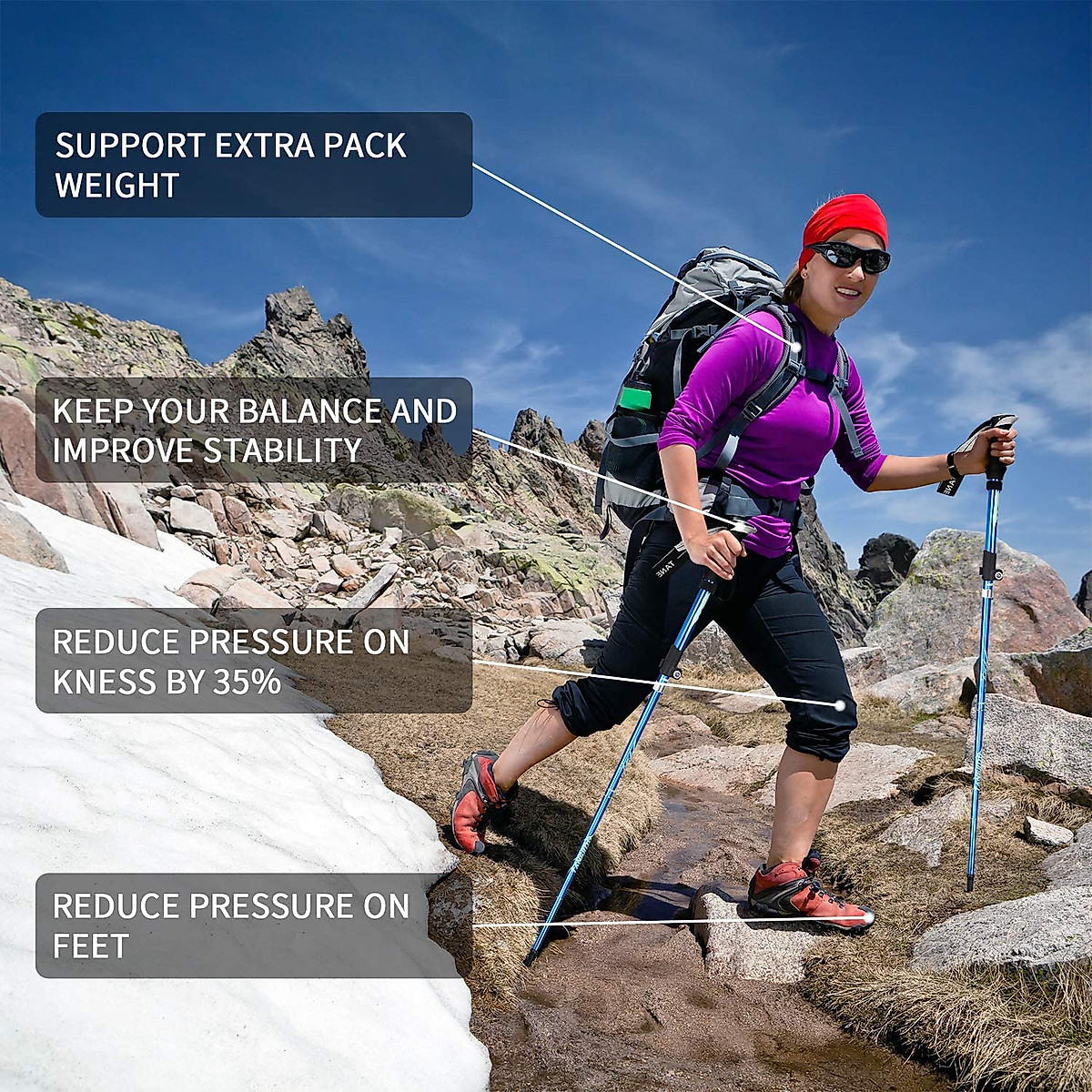 Esup Trekking Poles Collapsible Aluminum Alloy 7075 Hiking Poles 2pc Pack Adjustable Quick Lock for Hiking, Camping, Outdoor