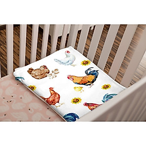Aozyhug Chicken Blanket Sunflower Rooster Chickens Blanket Chicken Stuff Swaddle Blanket Girl Chicken Themed Gifts Toddler Baby Blankets for Crib Stroller (30"x40" Inches)