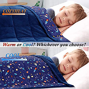 VECOKNA Kids Weighted Blanket 7lbs 41 x 60 inches, Reversible Cooling Throw Blanket for Kids &Teens,100% Breathable Cotton Heavy Blanket,Great for Calming and Sleep,Blue Rocket