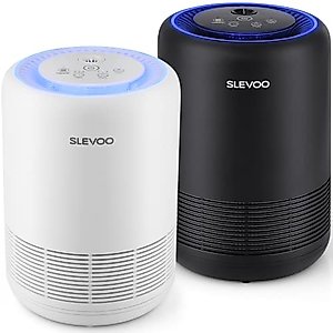 Air Purifiers for Bedroom Pets Smokers in Home, H13 True HEPA Filter Air Cleaner for 215 ft² Coverage with Fragrance Sponge, Night Light, Timer, BS-01, 2 Pack(Black&White)