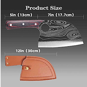 tatakook Butcher Knife for Meat Cutting,Hand Forged Viking Knife with Sheath,Caveman Knives Camping knife for Kitchen,Meat Cleaver Boning Knife