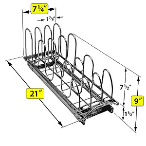 Lynk Professional® Slide Out Pan and Pot Lid Organizer for Cabinet - Pull Out Lid Organizer for Cabinet - 7.25 inch wide x 21 inch deep - Chrome