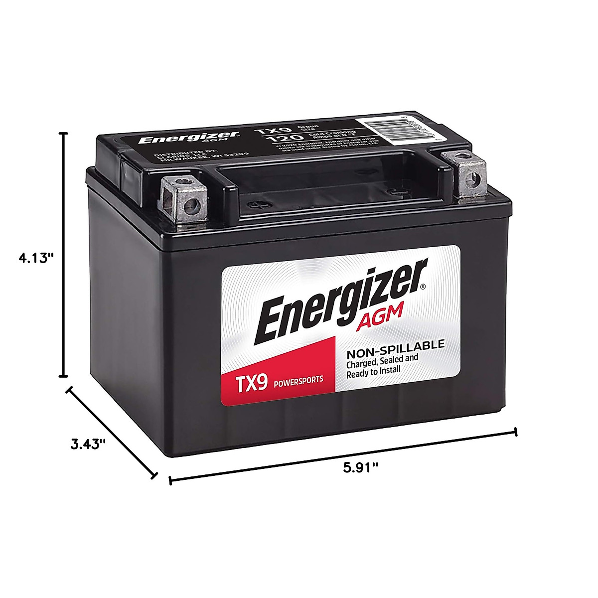 Energizer TX9 AGM Motorcycle and ATV 12V Battery, 120 Cold Cranking Amps and 8 Ahr, Replaces: YTX9-BS and others, Black