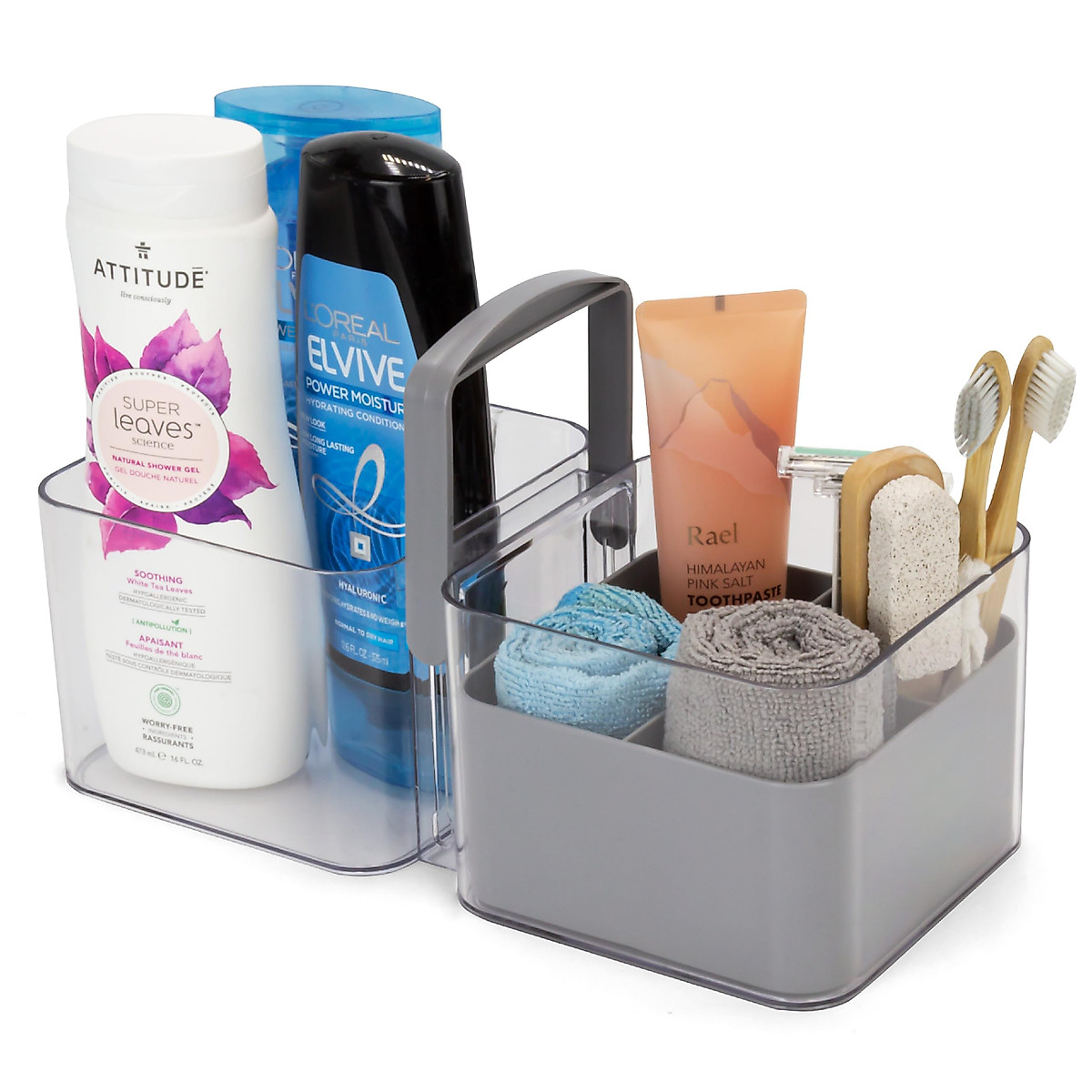 Brookstone, Portable Shower Caddy with Handle, Bathroom Organizer Basket with Removable Inners, Plastic Bath Tote, [BPA Free]