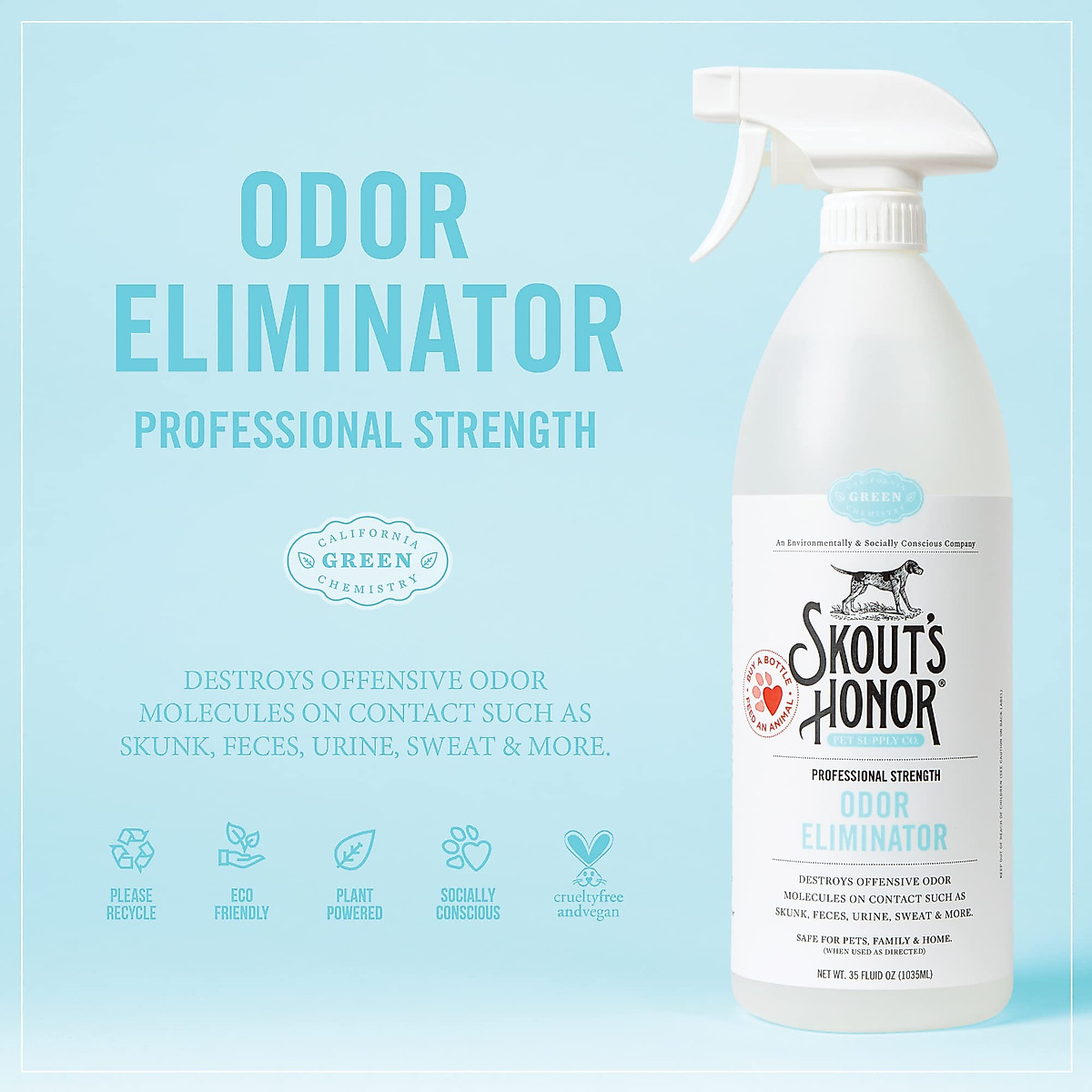 Skout's Honor Odor Eliminator - Plant-Powered Deodorizer for Offensive Pet Odors, Destroys Molecules On Contact - Biodegradable, Eco-Friendly, No Residue, 35 oz
