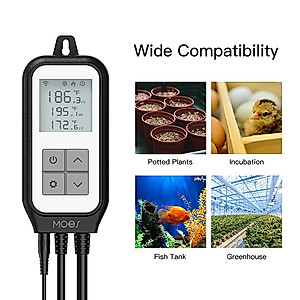 MOES Smart WiFi Reptile Thermostat Outlet Heating Cooling, Tuya Digital Temperature Controller Sensor Plug for Fermenter Brewing Breeding Heat Mat, Smart Life Remote Control, -22- 221℉,10A 1250W