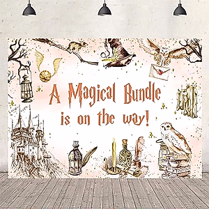 Ticuenicoa 7x5ft Magical Wizard Baby Shower Backdrop A Magical Bundle is On The Way Party Photography Background Castle Witch Wizard School Pink Kids Girls Wizard Cake Table Banner Decorations