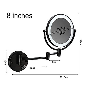 KONGZIR Cosmetic Vanity Mirror Black 8-inch LED Makeup Mirror USB Charging with Light Telescopic Mirror 3X Magnification Wall-Mounted Wall Mirror Bathroom