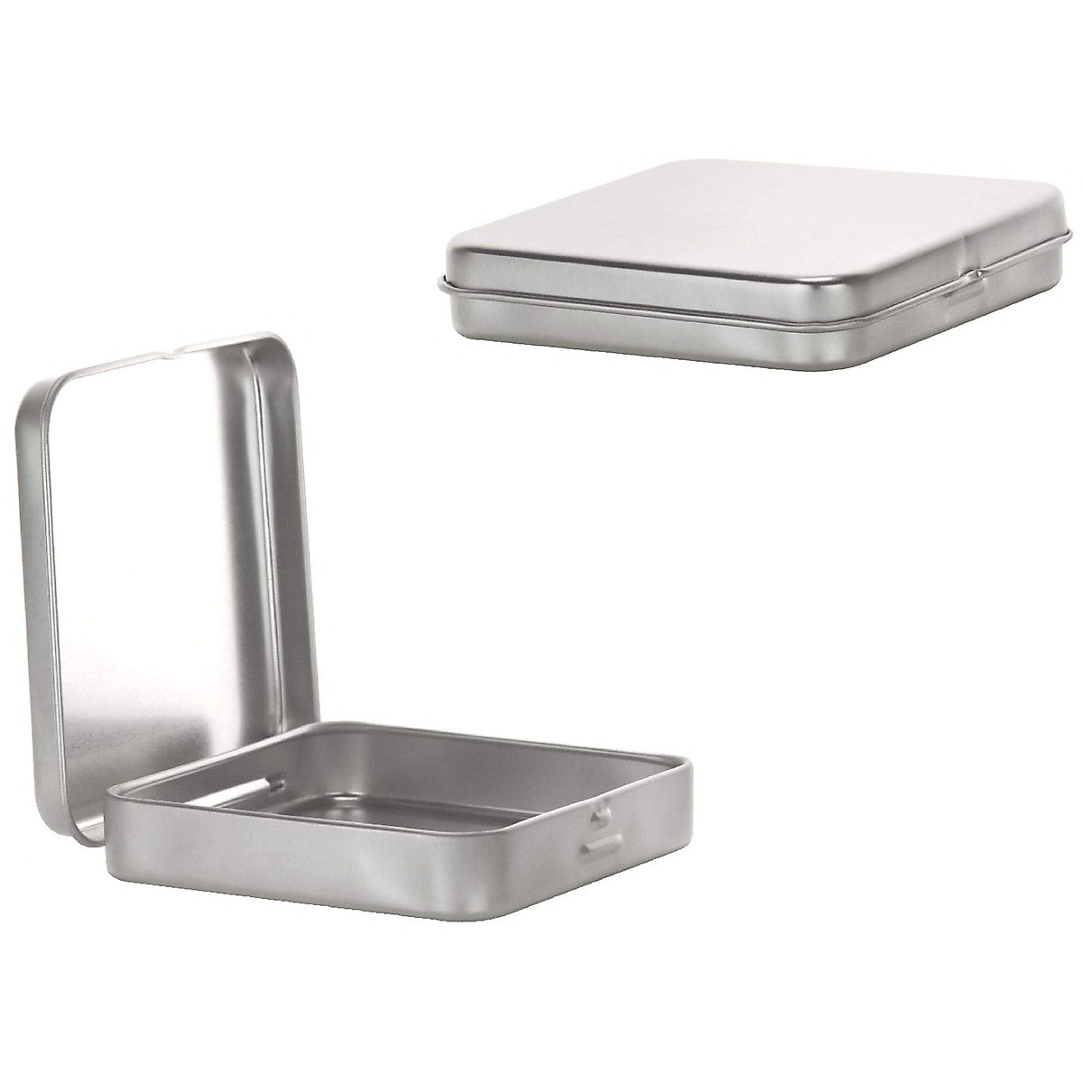 Magnakoys Square Silver Metal Hinged Tins 3.5 x 3.5 x .70 Inches Boxes for Candy Storage Geocaching (7-Pack)
