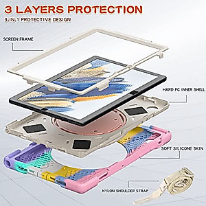 Tablet Case Cover Compatible with Samsung Galaxy Tab A8 10.5 inch 2021 (SM-X200/X205) Shockproof Kids Case,[Kickstand] [Shoulder Strap] 360 Degree Rotating Handle Stand Bracket Heavy Duty Rugged Cover