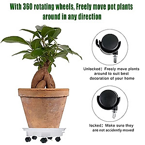 Finderomend Pair of 17.7" Extra-Large Plant Caddies, Plant Stand with 5 Wheels, Round Flower Pot Mover Plant Saucer Pot with Water Container,Rolling Dolly Garden Large Rolling Tray (White)