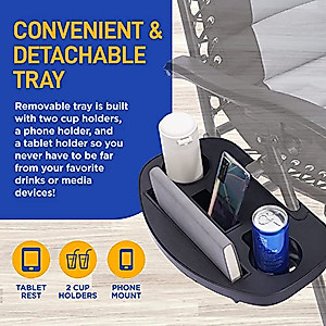 SereneLife, Gray and Black Foldable Outdoor Zero Gravity Padded Lawn Chair, Adjustable Steel Mesh Recliners, w/Removable Pillows and Cup Holder Side Tables, One Size