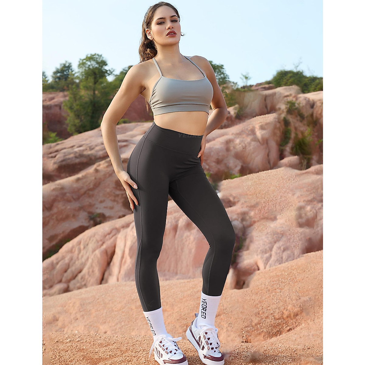 YEOREO Grace Workout Leggings for Women Butt Lifting Tummy Control High Waist Gym Yoga Compression Pants Dark Grey M