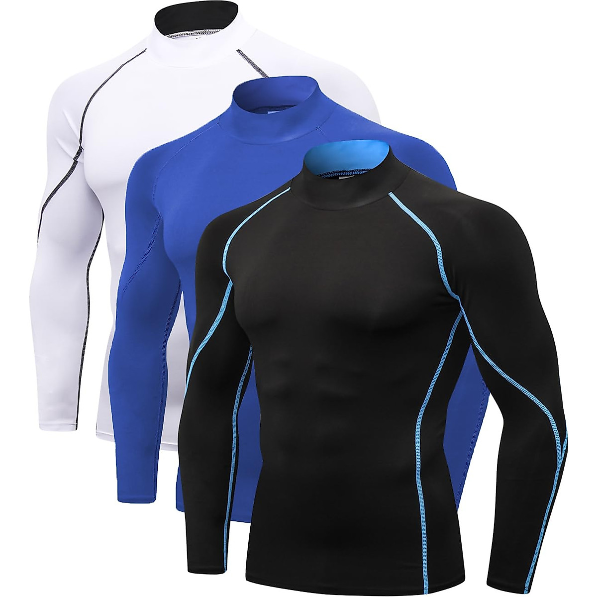2/3 Pack Men's Compression Shirts Long Sleeve Workout Shirts Mock Turtleneck Athletic Base Layer Active Undershirts Tops