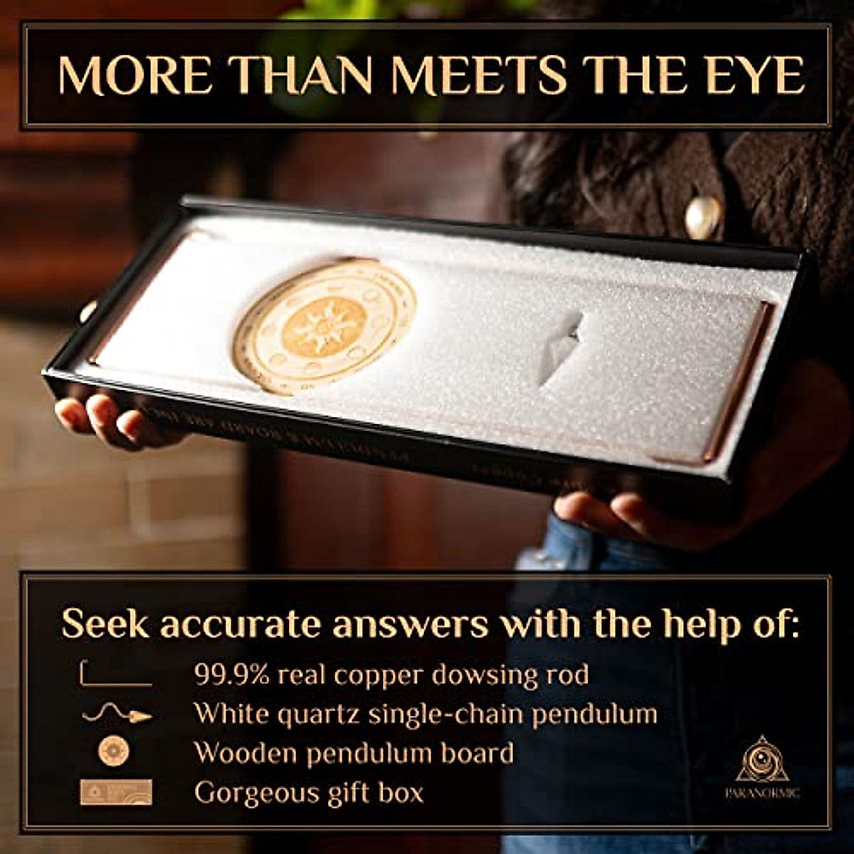 Copper Dowsing Rods Spiritual & Pendulum Board Kit with Mat & Quartz Crystal – Set of 2 Pure Copper Spiritual Rods – Discover Paranormal Secrets with Divining Rods by PARANORMIC