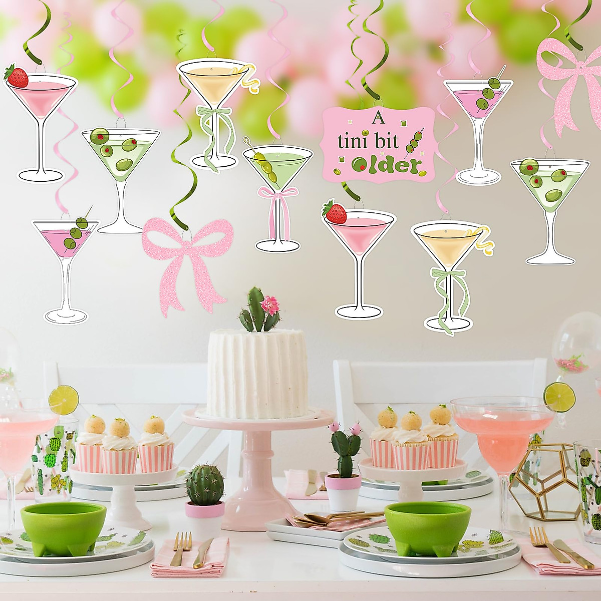 A Tiny Bit Older Birthday Party Hanigng Swirl Decorations, Martini Bow Party Decor, Tini Bar Party Ceiling Streamers for Girls Martini Birthday Party, Martini Bachelorette Bridal Shower Party Supplies