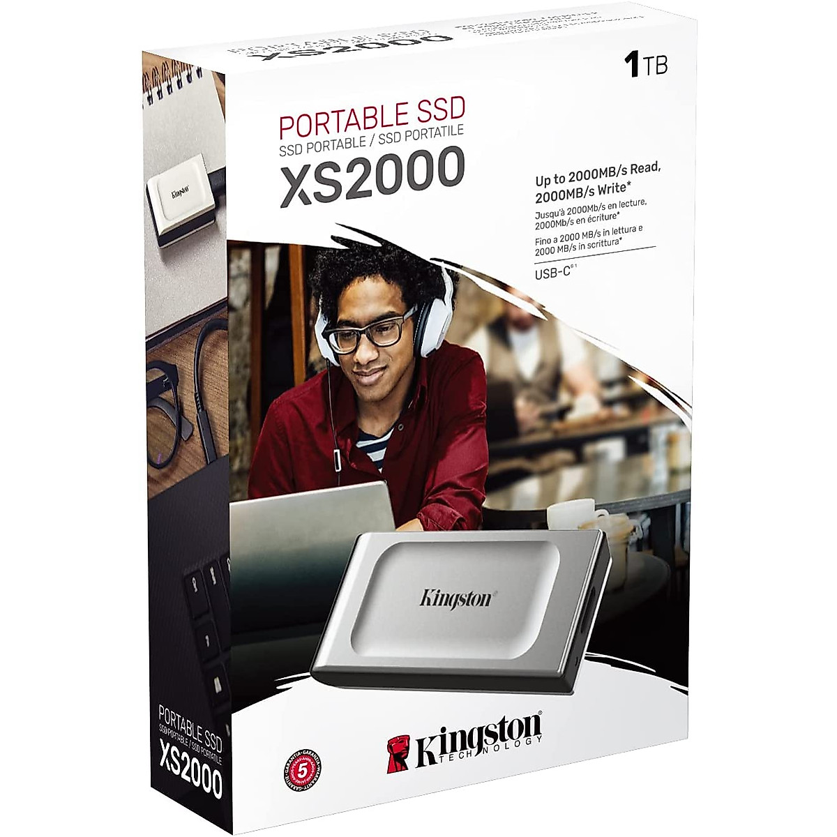 Everything But Stromboli Kingston XS2000 Portable SSD 1TB for Laptop, Computer, Tablet, Phone with USB 3.2 Type-C Port (SXS2000/1000G) External Solid State Drive - Bundle Microfiber Cloth