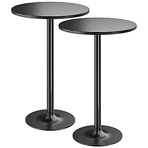 Furmax Bistro Pub Table 2 Pack Round Bar Height Cocktail Table Metal Base MDF Top Obsidian Table with Black Leg 23.8-Inch Top, 39.5-Inch Height (Black)
