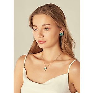 Anthia Jewelry Womens 925 Sterling Silver Cute Floral Flowers Classy Sparky Bling Cubic Zirconia Dainty Fashion Statement Lovely Elegant Accessory Hanging Pendant Choker Necklace, Turquoise Blue