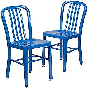 Flash Furniture Gael Commercial Grade 2 Pack Blue Metal Indoor-Outdoor Chair