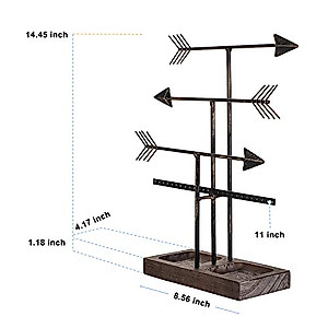 Urban Deco Arrow Jewelry Organizer Stand 4-Tier Black Jewelry Stand Necklace Organizer With Wooden Ring Holder For Jewelry Display Bracelet Holder Stand Earring Organizer For Girls - Black