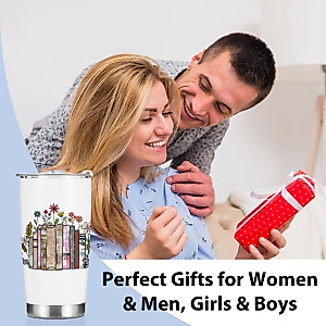 Book Lovers Gifts Stainless Steel Tumbler, Book Club Gifts Bookish Gifts Coffee Mug with Lid, 20 oz Thermal Cup Insulated Water Glasses, Book Accessories Librarian Gifts for Women Girls Bookworm Niece