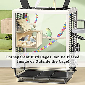 MUYG Transparent Parakeet Nesting Box,Wooden Parrot Nest Breeding Box with Perch Natural Bird House for Cage Suitable for Lovebirds Cockatiels Canaries