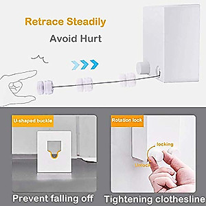 DALUOBO Retractable Clothesline, Heavy Duty Stainless Steel Clothes Drying Rope, Invisible Clothesline, Drill Free & Wall Mounted Shower Drying Line for Bathroom and Balcony, 13.8 Feet (White)