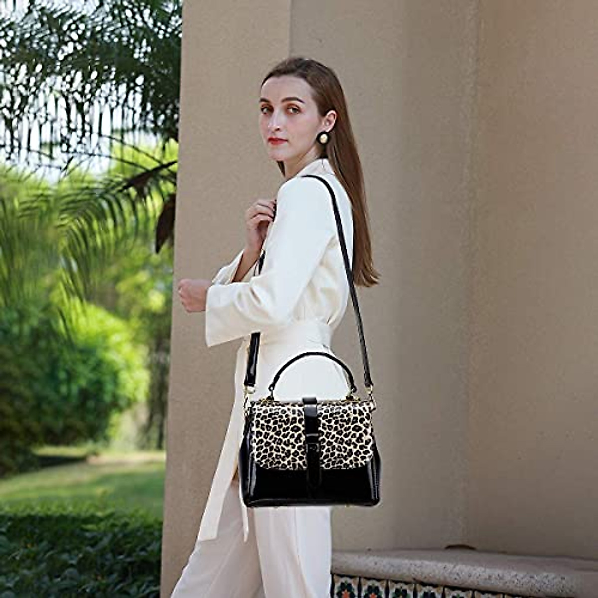 ZOCAI Women's Crossbody Satchel Handbags - PU Leather Top Handle Shoulder Bag Leopard Print Hobo Bags with Small Purse, Set of 2pcs