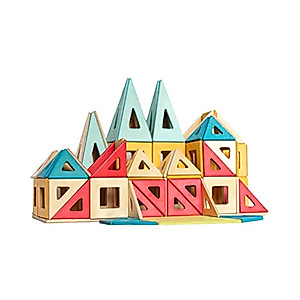 Earthtiles Wooden Magnetic Tiles by Big Future Toys - 100 Piece Set | Montessori Toys | Sensory Toys | Wooden Magnetic Blocks | STEM Building Toys | Wooden Blocks for Toddlers| Toddler Toys Age 3+