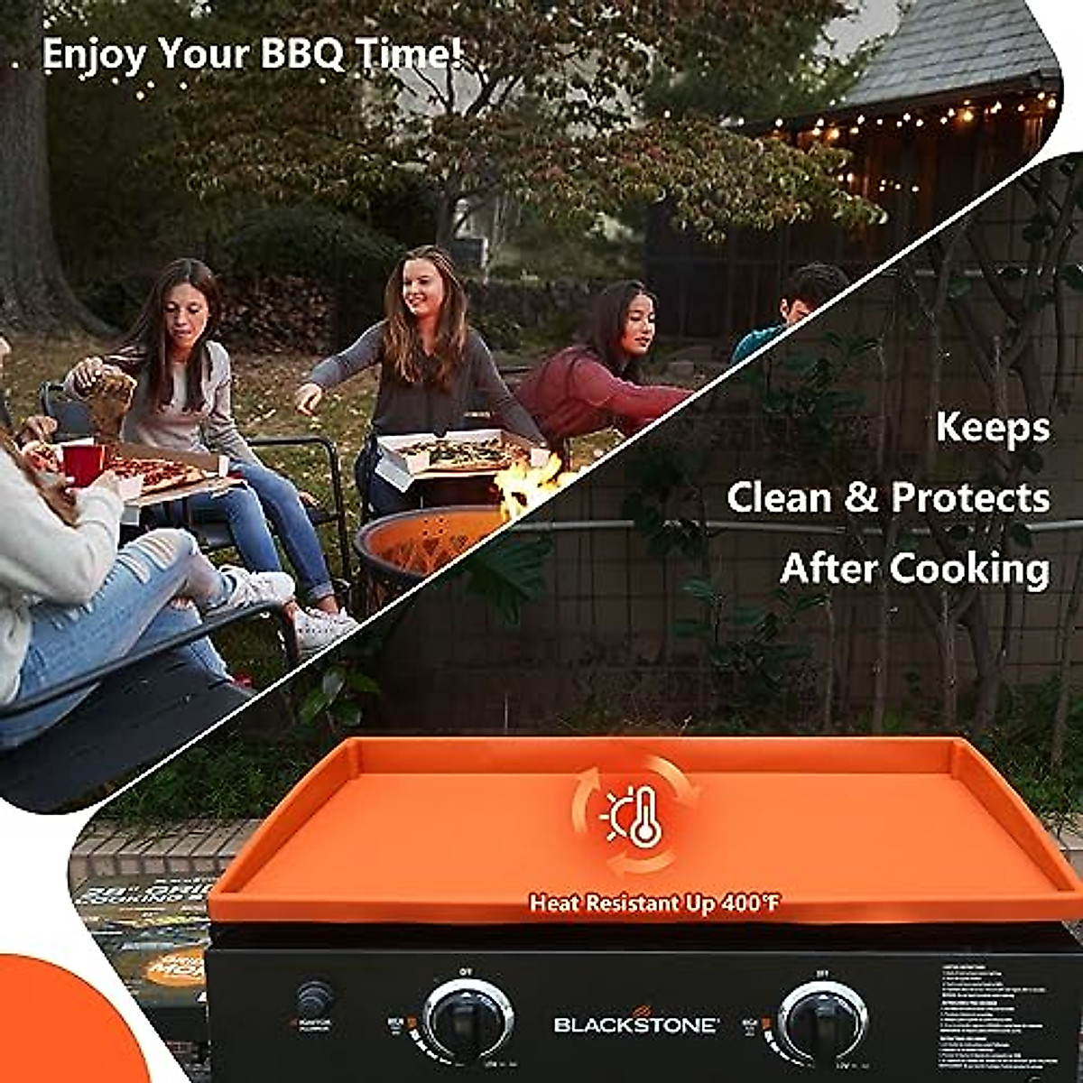 Griddle Cover Mat Full-Edge for Blackstone 28 Inch Grill, Full-Edge Food Grade Blackstone Accessories, Silicone BBQ Grill Buddy Mat for Blackstone Outdoor, Protect from Rust, Insects,Leaves