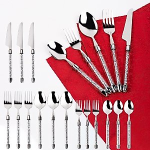 SHYFOY Bling Silverware Set, 20 Piece Flatware Cutlery Set, Modern Crystal Glass Handle, 18/8 Stainless Steel Silverware Mirror Polished Dishwasher Safe, Box Set, for Home Restaurant, Wedding, Party