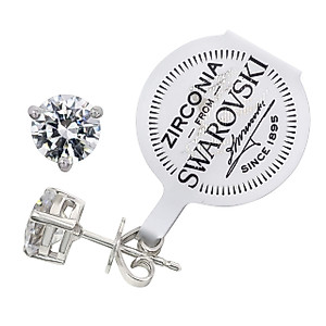 Oro Leoni 925 Sterling Silver Cubic Zirconia Stud Earrings 7 mm Round Rhodium Plated