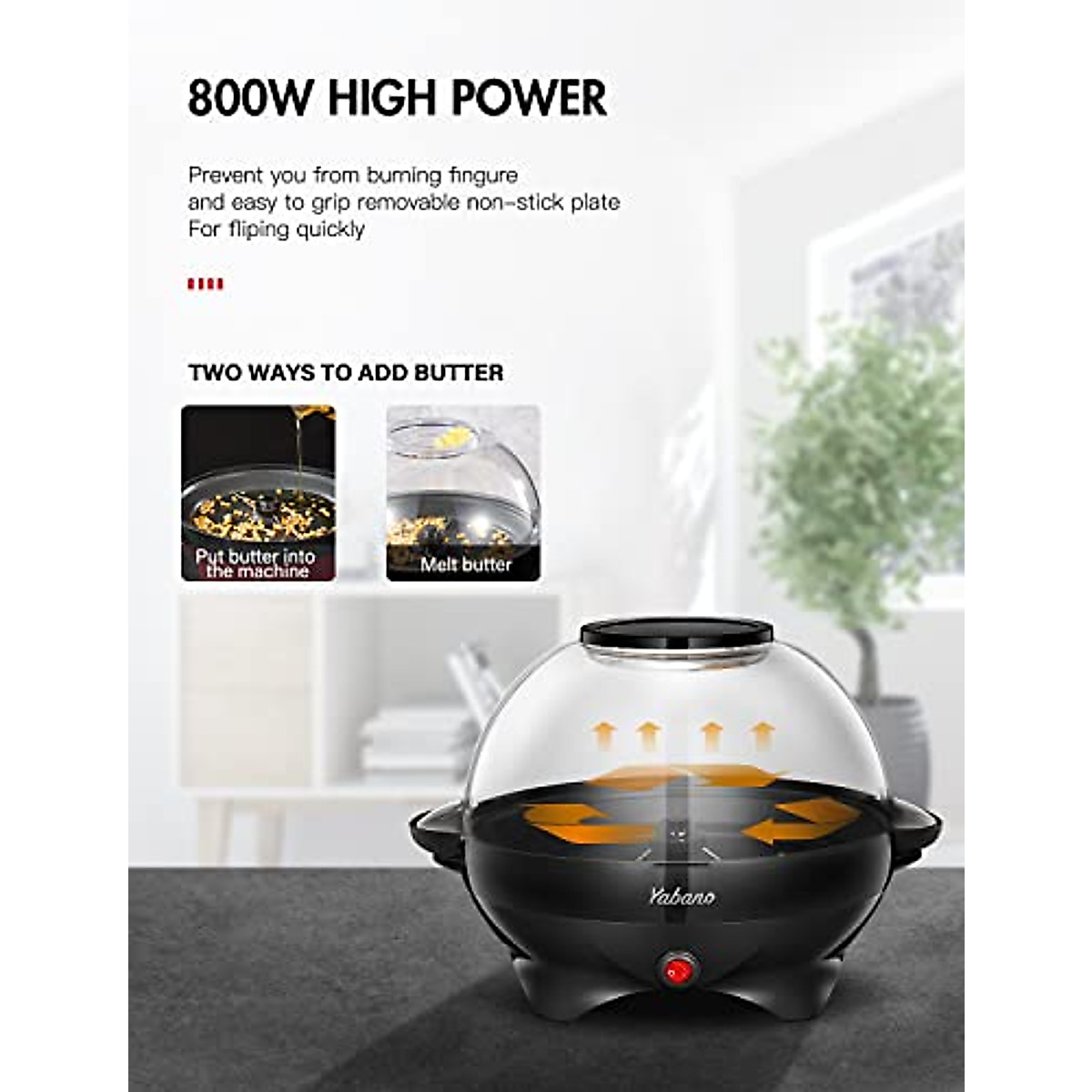 Popcorn Machine, 6-Quart Popcorn Popper maker, Nonstick Plate, Electric Stirring with Quick-Heat Technology, Cool Touch Handles (Black)