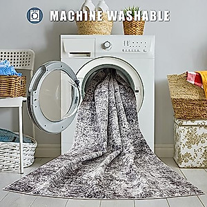 Area Rug Living Room Rugs - 8x10 Large Soft Indoor Neutral Modern Abstract Low Pile Washable Rug Carpet for Bedroom Dining Room Farmhouse Home Office - Grey